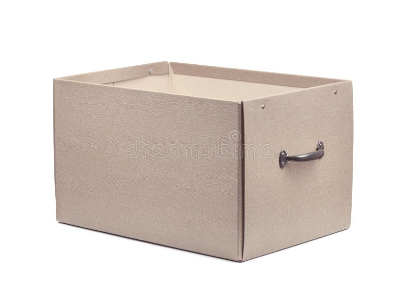 Open Beige Cardboard Storage Box with Handles Stock Image - Image of ...