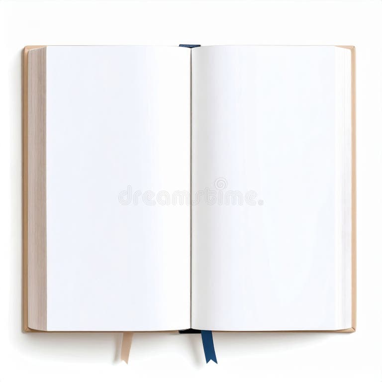 Open Beige Notebook with Blank Pages and Blue Ribbon Stock Illustration ...