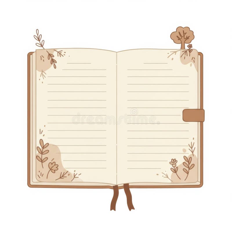 Open Beige Notebook with Floral Illustrations Stock Illustration ...