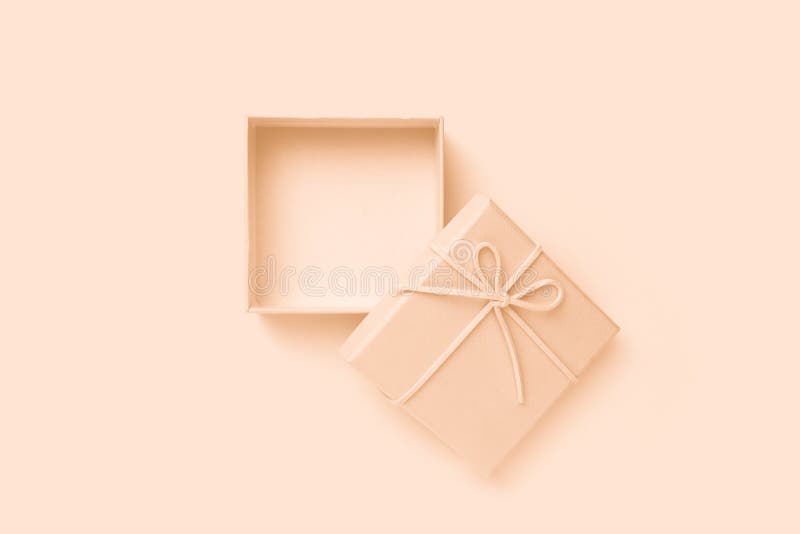 Open Beige Square Gift Box with a Bow, Top View Stock Image - Image of ...