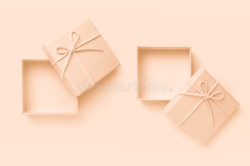 Open Beige Square Gift Box with a Bow Stock Image - Image of paper ...