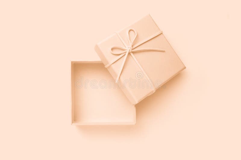 Open Beige Square Gift Box with a Bow, Top View Stock Photo - Image of ...