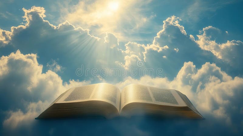 Open Bible in Bright Heaven, Sun Rays Stock Image - Image of holy ...