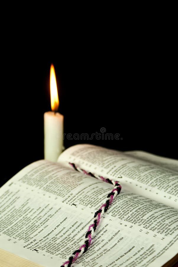 Open Bible with Burning Candle Stock Image - Image of believe, study ...