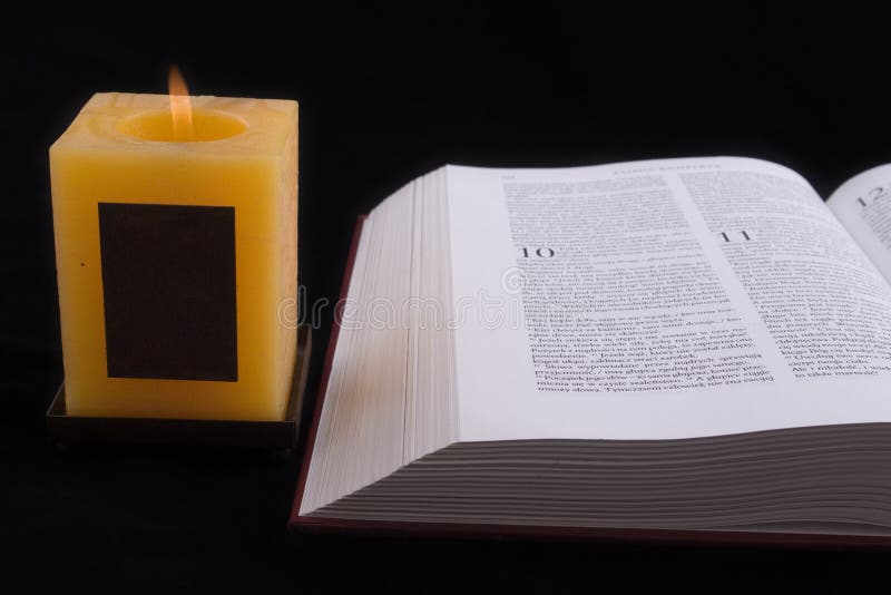 Open Bible and Candle stock photo. Image of still, life - 3882400