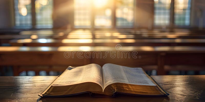 The Open Bible in the Church Stock Image - Image of bible, background ...