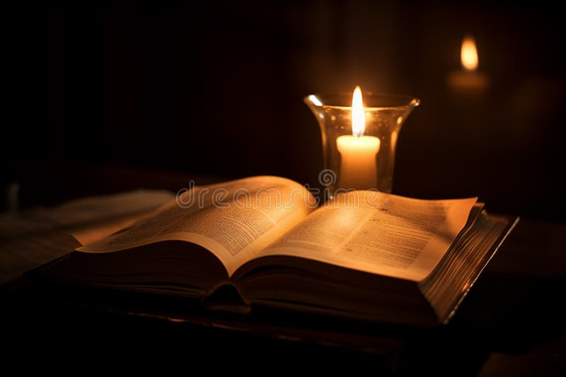 Open Bible Illuminated by Candlelight. Stock Illustration ...