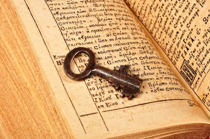 Open Bible with key stock image. Image of religion, open - 39105233