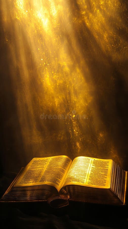 An Open Bible with Light Coming Out of it Stock Photo - Image of black ...