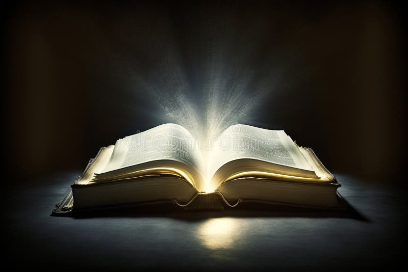An Open Bible with Light Emanating from it Against a Dark Background ...