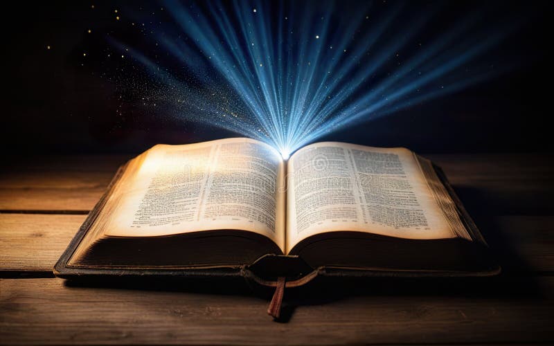 Open Bible and Mystical Rays of Light Stock Illustration - Illustration ...