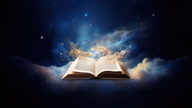 Bible in the Night Sky with Glowing Stars. 3D Rendering Stock ...