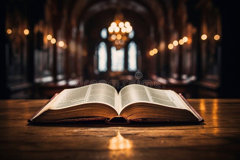 An Open Bible Sitting on Top of a Table Stock Illustration ...