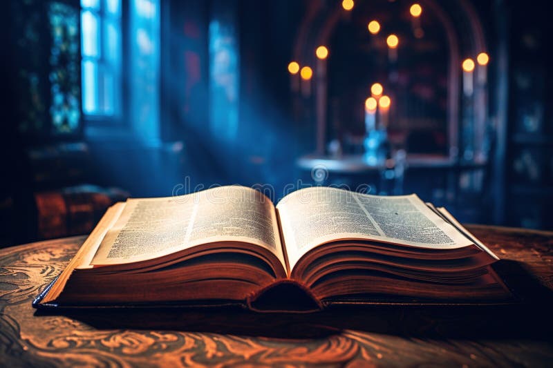 An Open Bible Sitting on Top of a Table Stock Illustration ...