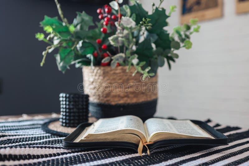 Open Bible on the Table, Morning Reading Stock Image - Image of space ...