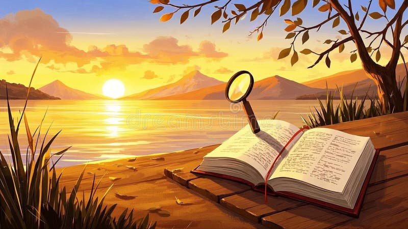 Open Bible on Wooden Surface with Glowing Sunset AI Generated Stock ...