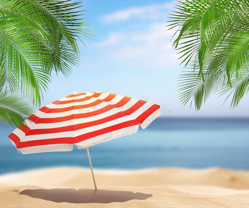 Open Big Beach Umbrella on Sandy Coast Stock Image - Image of resort ...