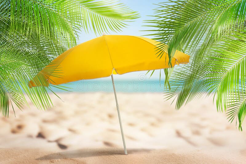 Open Big Beach Umbrella on Sandy Coast Stock Image - Image of beach ...