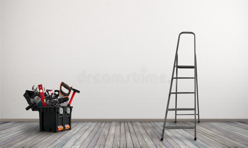 Open Big Toolbox with Tool Stand in Empty Home Room Stock Photo - Image ...