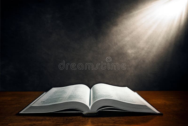 Open Bijbel, En Mooie Bloemen Op Witte Achtergrond Stock Afbeelding ...