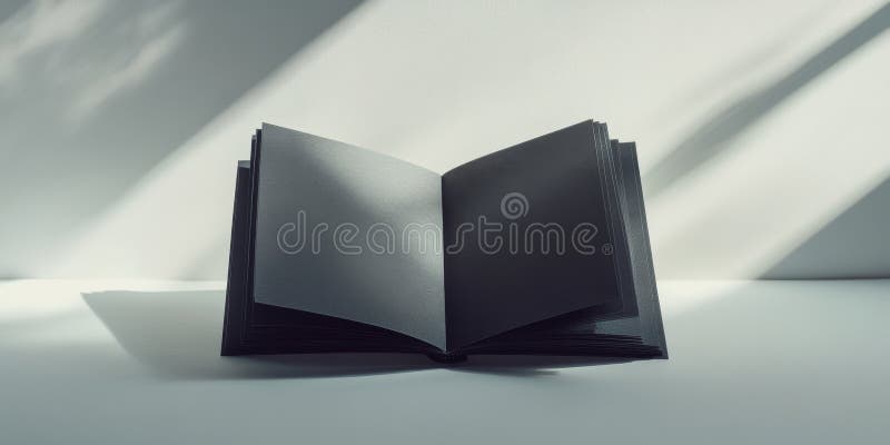Open Black Book with Blank Pages Displaying Light and Shadow Stock ...