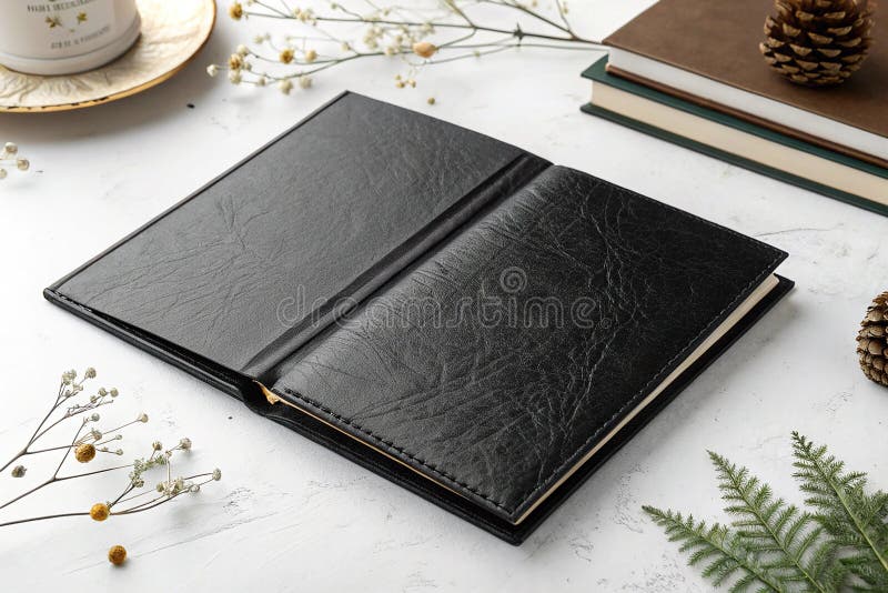 Open Black Book Cover Isolated on White Background Stock Image - Image ...