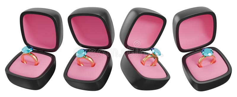 Open Black Box with Engagement Ring. Wedding Ring with Diamond. 3D ...
