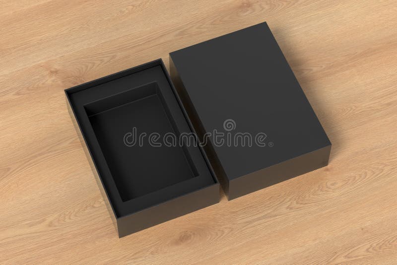 Open Black Box Packaging Mockup on Wooden Background. Template for Your ...