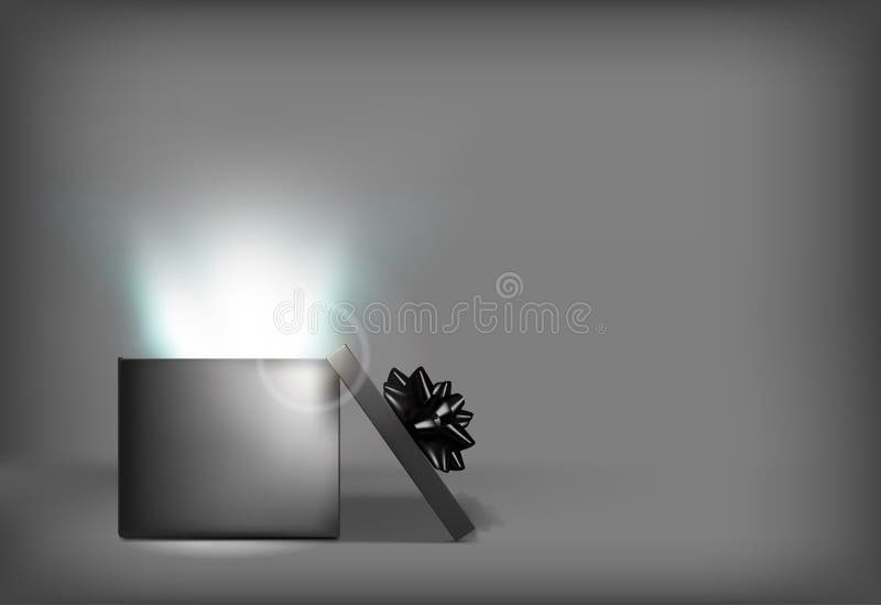 Open Black Gift Box with Black Bow. Blue Glow Stock Vector ...