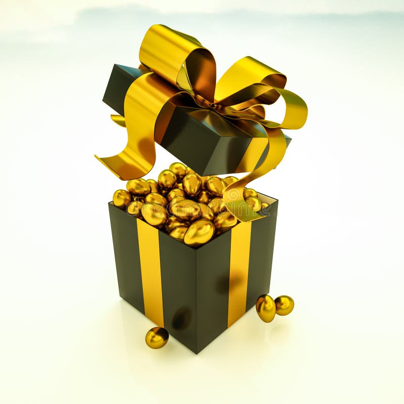 Open Black Gift Box Full of Golden Easter Eggs. 3d Render Stock ...