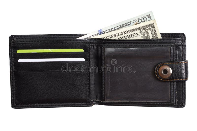 Open Black Leather Wallet with Cash Dollars Stock Image - Image of ...
