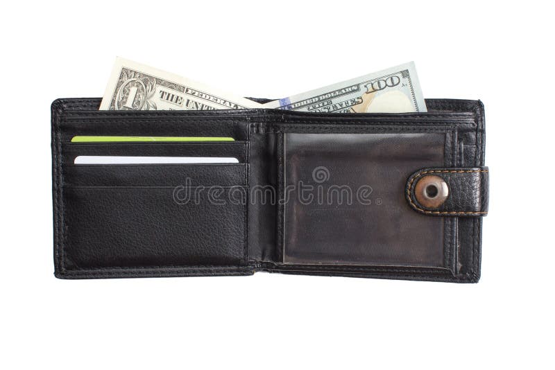 Open Black Leather Wallet with Cash Dollars Stock Photo - Image of ...