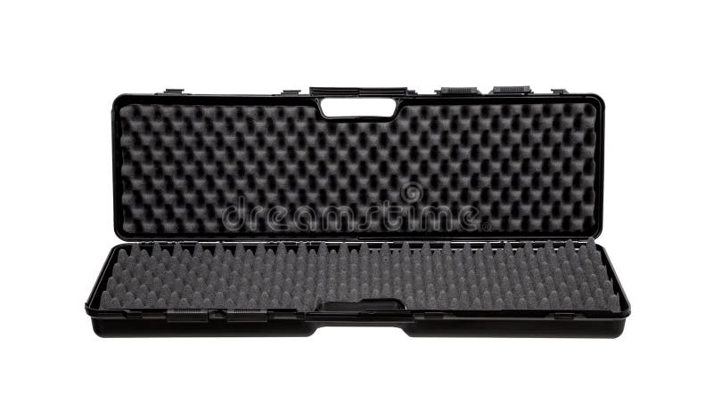 Open Black Plastic Case with Foam Inside. Weapon Case Isolate on White ...