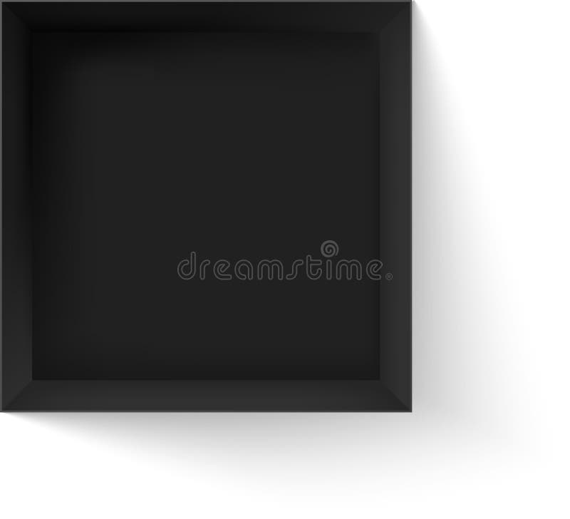 Open Black Square Box Mockup Casting Shadow on White Background, Empty ...