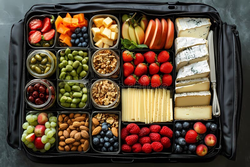 A Open Black Suitcase with Small Plastic Containers Filled with ...