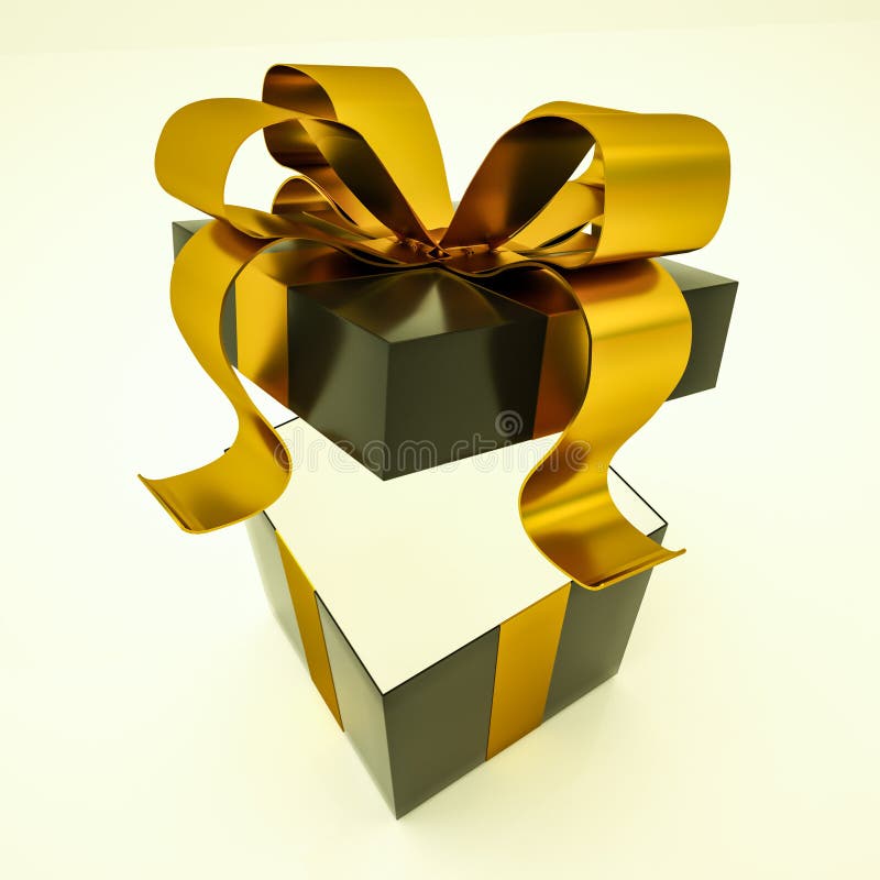 Open Blank Black Gift Box with Gold Ribbon. 3d Render Stock ...