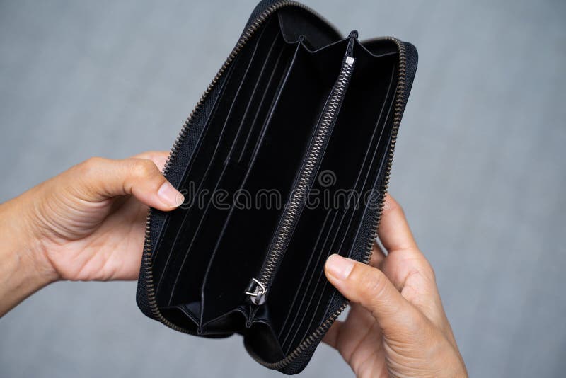 Open Blank Black Leather Wallet Stock Photo - Image of poor, open ...