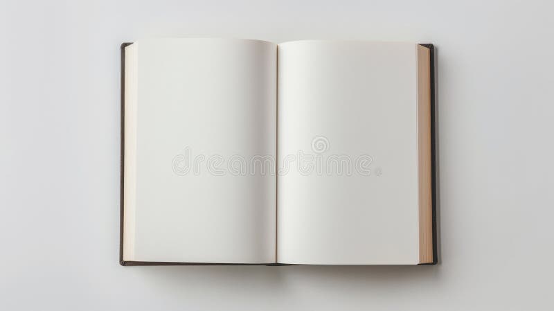 Open Blank Book with Black Cover on Plain White Surface. Minimalist ...