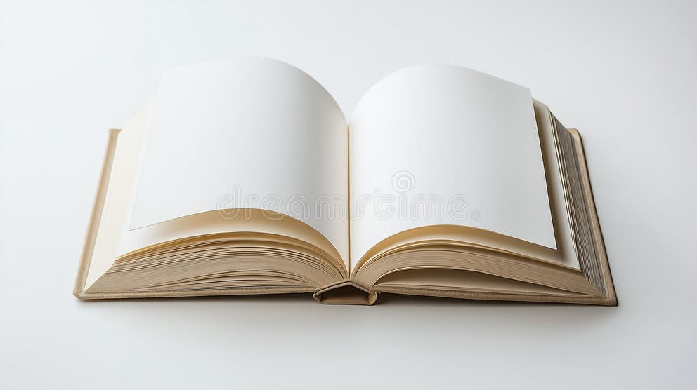 An Open Blank Book with Cream-colored Pages Laid Flat on a White ...