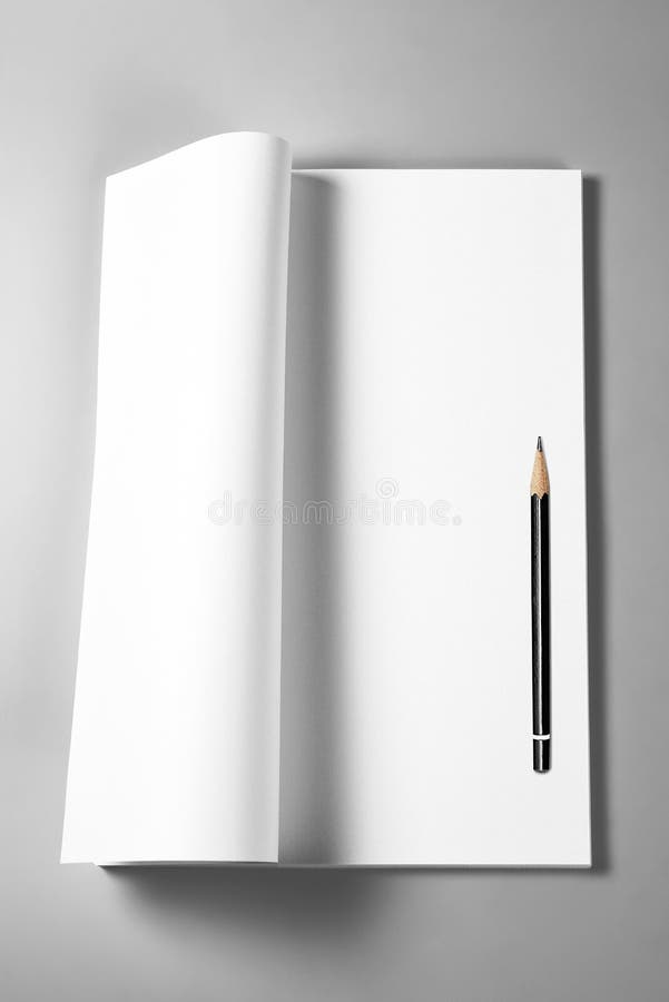 Open Blank Book, Magazine, Diary, or Sketching Book with Pencil Stock ...
