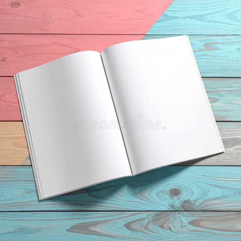 Open Blank Book Mockup on Pastel Wooden Background Stock Illustration ...