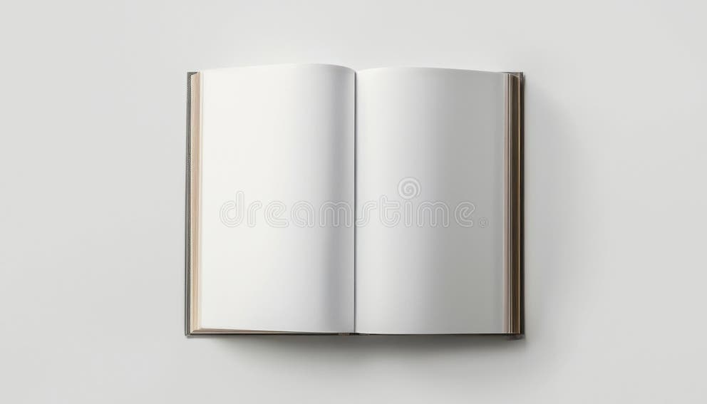 Open Blank Book Mockup with White Pages, Top View Stock Illustration ...