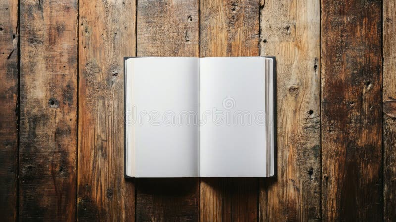 Open Blank Book on Rustic Wooden Background Stock Illustration ...