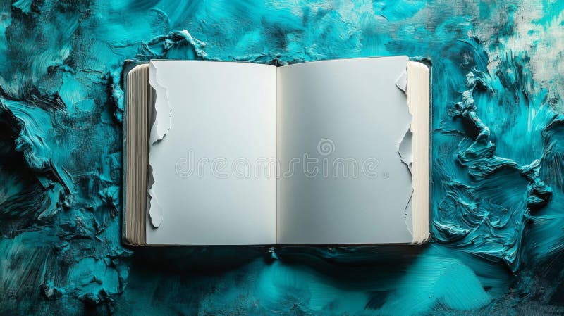 Open Blank Book on a Textured Blue Background for Writing and Creative ...