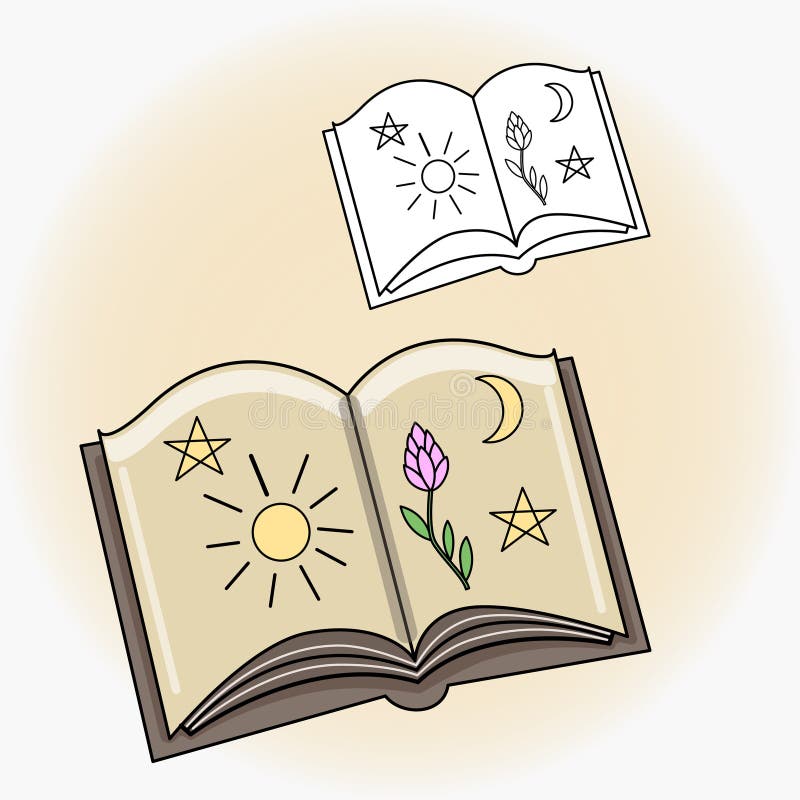 Drawing of Magic Book. Vector Flat Magical Illustration. Icon, Sticker ...
