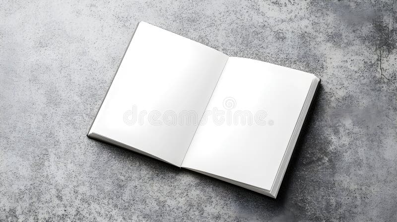 Open Blank Book with White Pages Lying on a Textured Gray Concrete ...