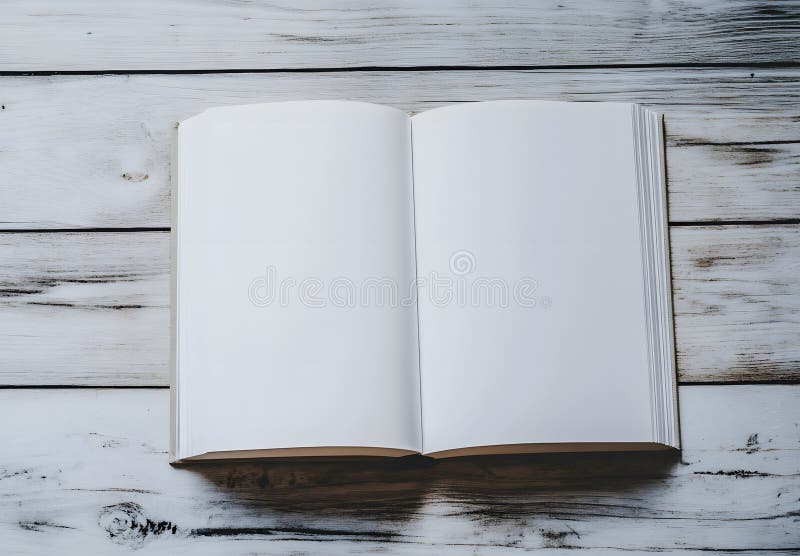 Open Blank Book on Wooden Desk with Plant Minimal Workspace Concept ...