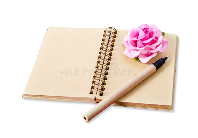 Open Blank Diary Pages and Pen with Plant Pot on Blue Wood Table Stock ...