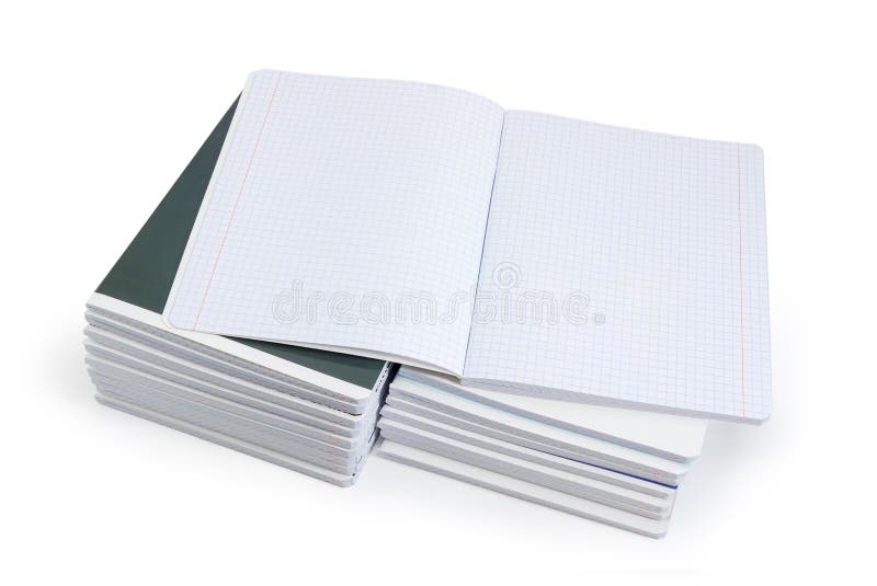 Open Exercise Book on a Stacks of Other Exercise Books Stock Photo ...