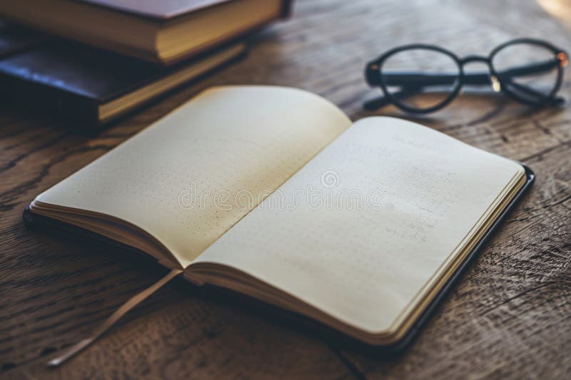 Open Blank Notebook with Eyeglasses on the Table Stock Illustration ...